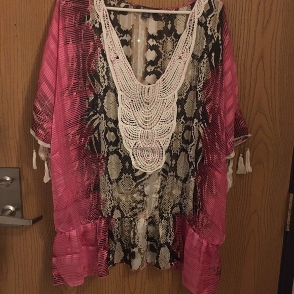 Roaman's | Tops | Romans Fringe Crochet Pink Tunic X | Poshmark